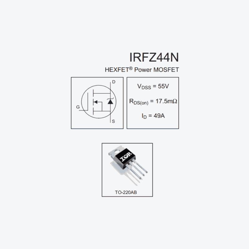 IRFZ44N MOSFET Transistor N-channel 49A 55V – اتقان الالكترونية
