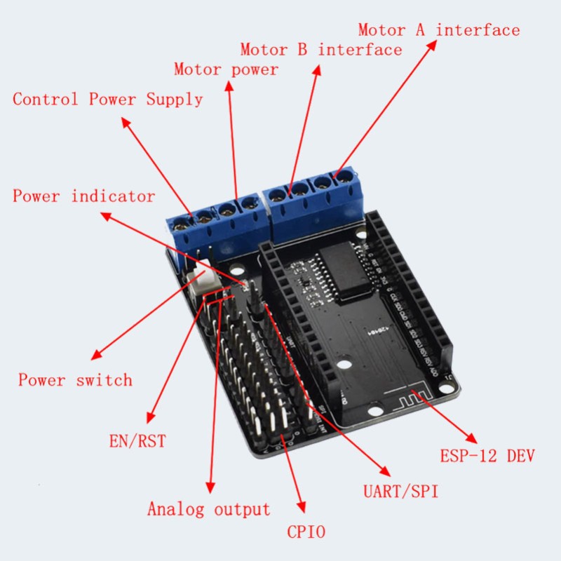 NodeMCU Motor Shield Board L293D – Scientific Gate